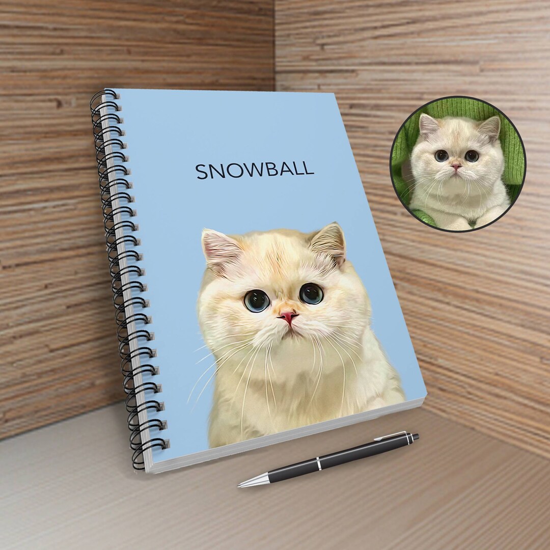 Custom Pet Spiral Notebook With Pet Portrait From Photo Custom Cat ...
