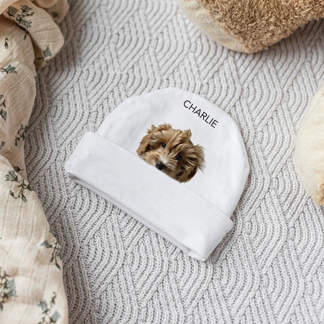 Custom Baby Beanie With Pet Portrait From Photo Dog Baby Beanies Baby ...
