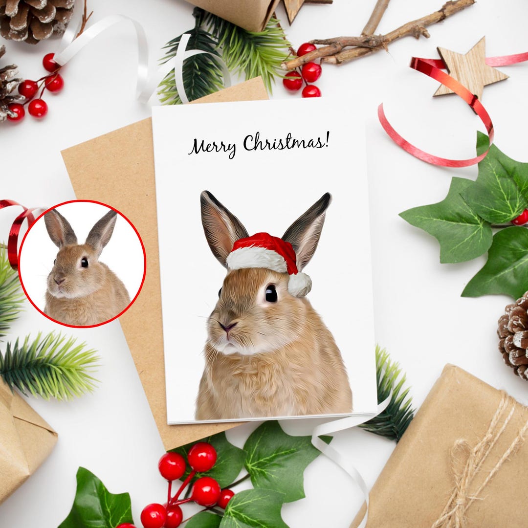 Custom Rabbit Christmas Cards Bunny Holiday Card Personalized Animal ...