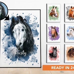 Watercolor Horse Portrait From Photo Custom Horse Painting Personalized ...