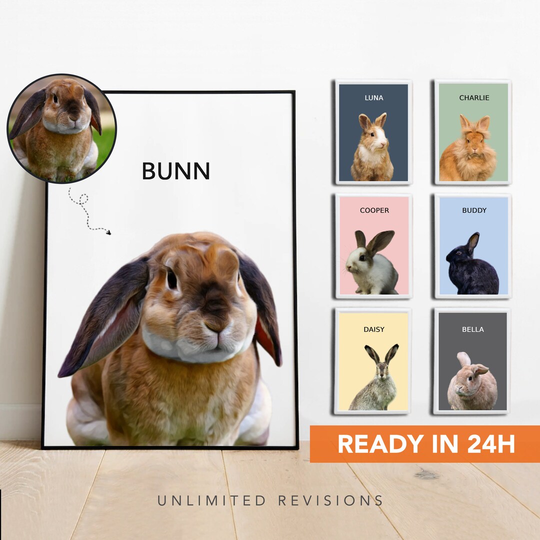 Custom Bunny Portrait From Photo Custom Rabbit Portrait Personalized ...