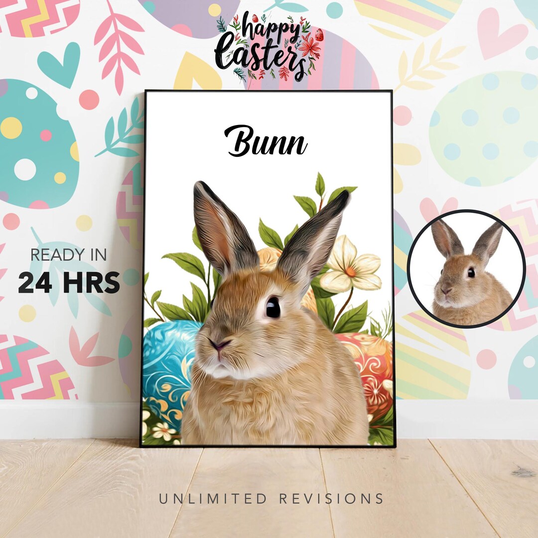 Custom Easter Bunny Portrait Personalized Rabbit Art Easter Gift Unique ...