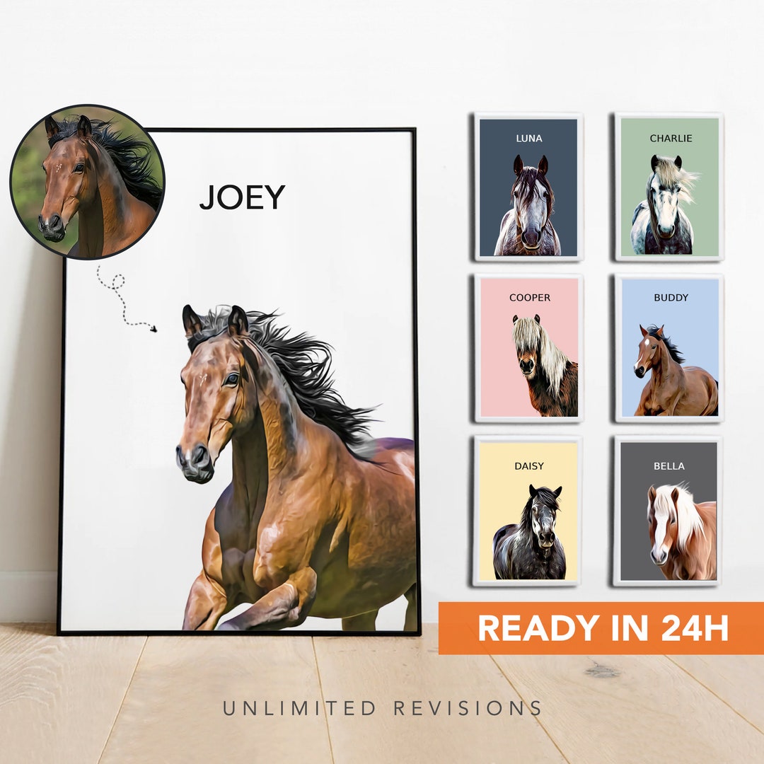 Custom Horse Portrait From Photo Personalized Horse Lover Gifts Custom ...