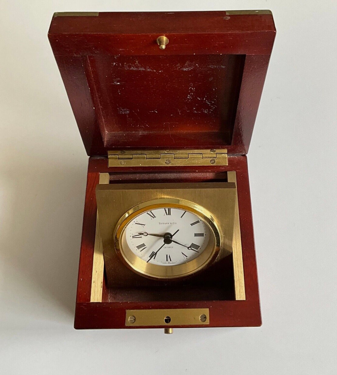 Vintage Tiffany & Co. Swing Desk Clock Mahogany and Brass Box Swiss ...