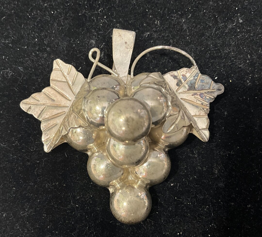 M19-33 Vintage Mexico 925 Sterling Silver Grape Cluster Vine Pin/brooch ...