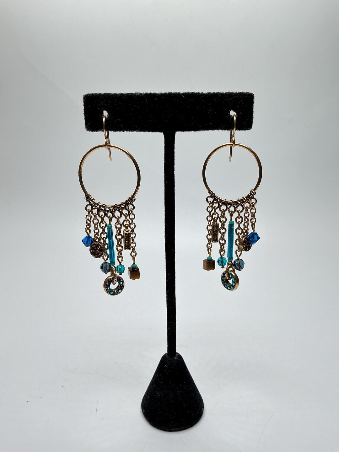 Patricia Locke Gold Tone and Assorted Crystals and Stones Dangle Chains ...