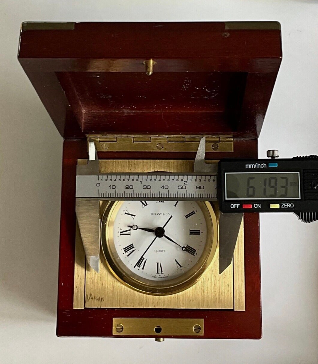 Vintage Tiffany & Co. Swing Desk Clock Mahogany and Brass Box Swiss ...