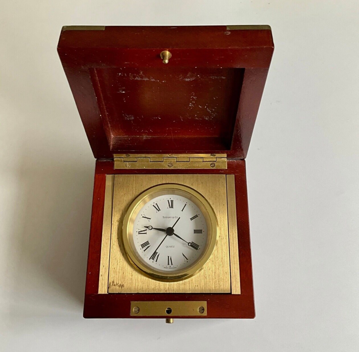 Vintage Tiffany & Co. Swing Desk Clock Mahogany and Brass Box Swiss ...