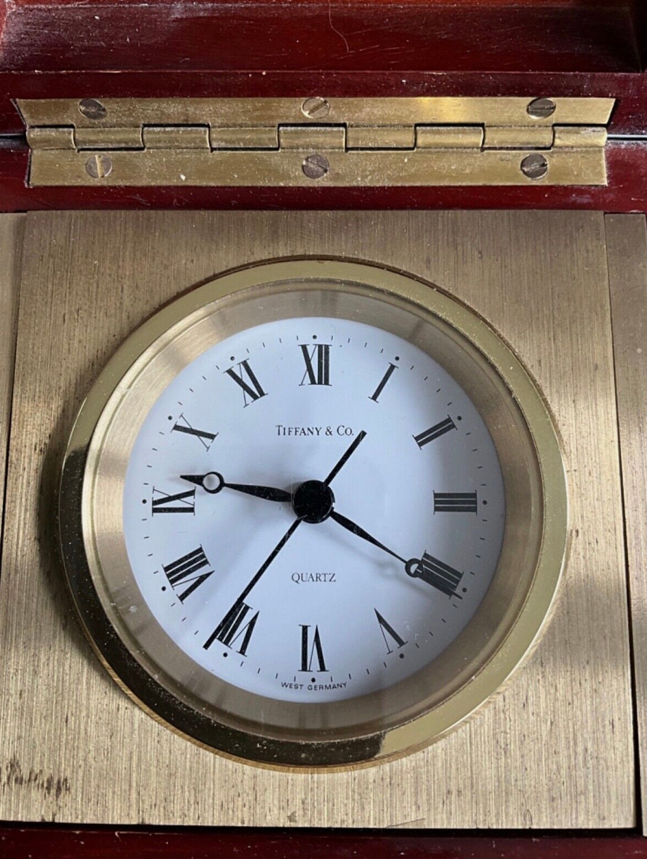 Vintage Tiffany & Co. Swing Desk Clock Mahogany and Brass Box Swiss ...