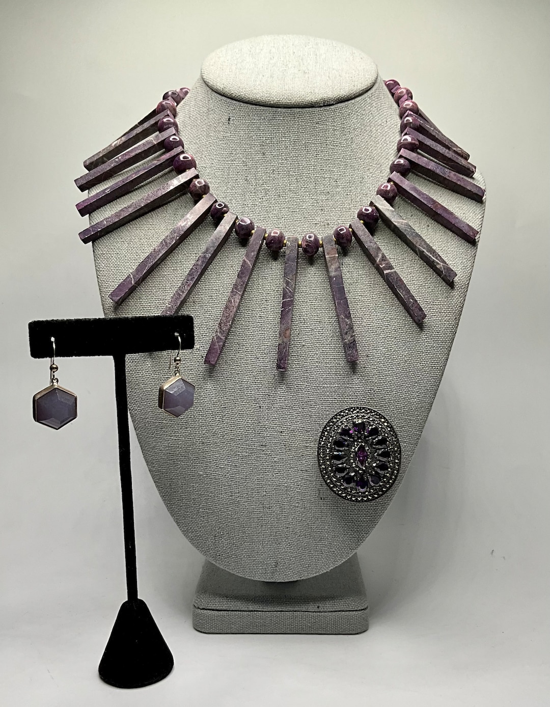 Vintage Purple Jewelry Set: Necklace, Earrings & Brooch - Etsy