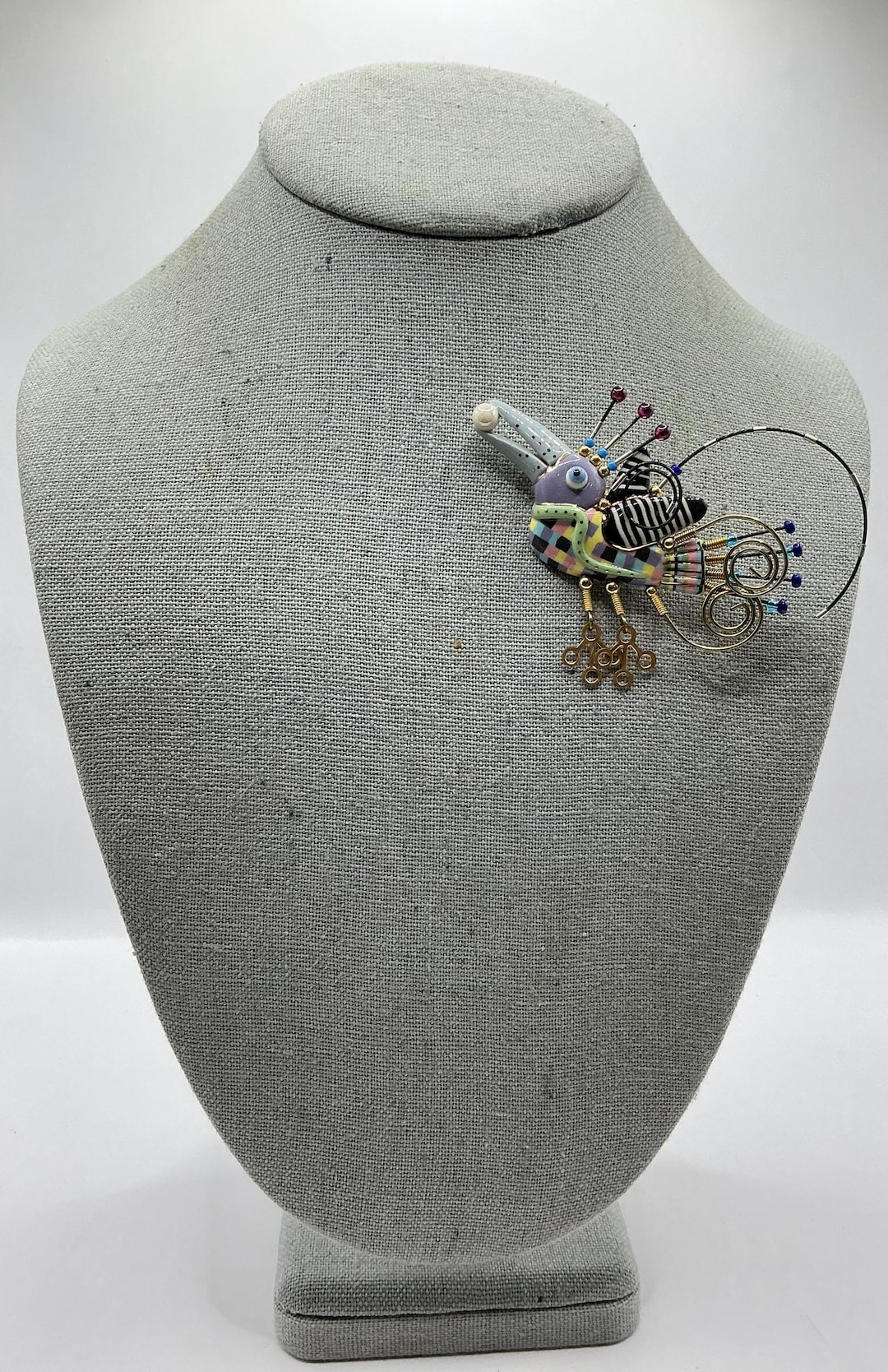 Vintage Enamel Bird Brooch: Handmade Wire & Porcelain Pin - Etsy