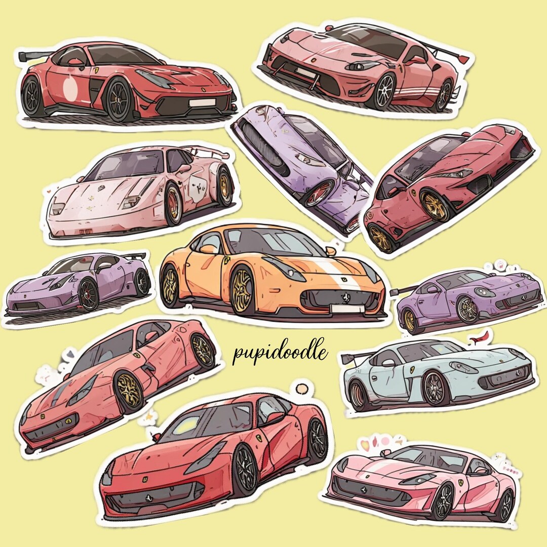 Ferrari Sticker Pack – 12 Watercolor Supercar Stickers | Aesthetic Red ...