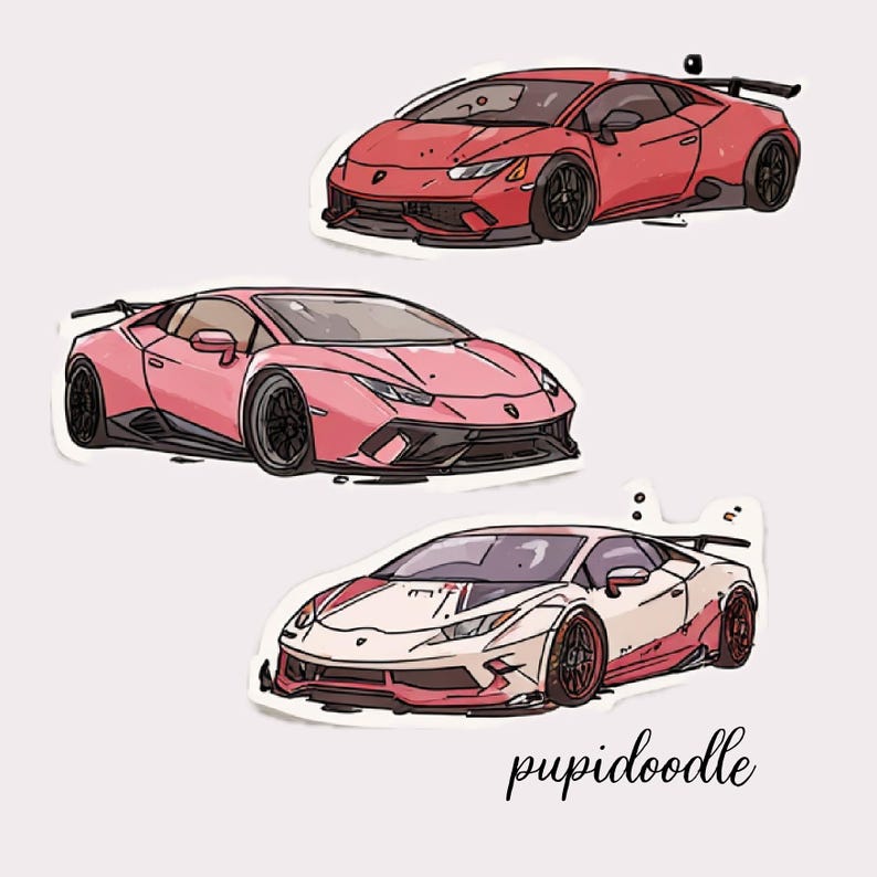 Lamborghini Sticker Pack – 8 Watercolor Supercar Stickers | Aesthetic ...
