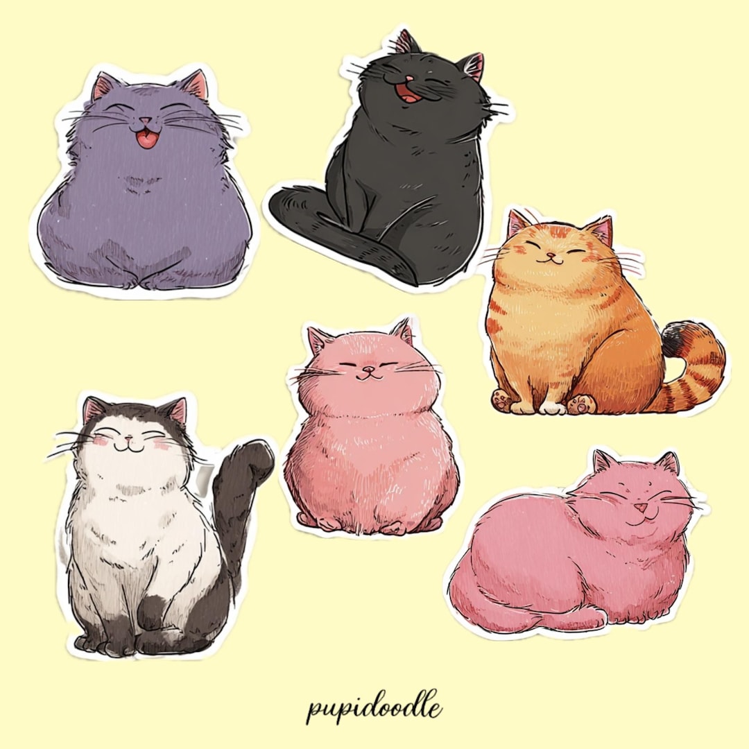Cute Fat Cats Sticker Pack – 16 Chubby Kitty Stickers for Cat Lovers ...