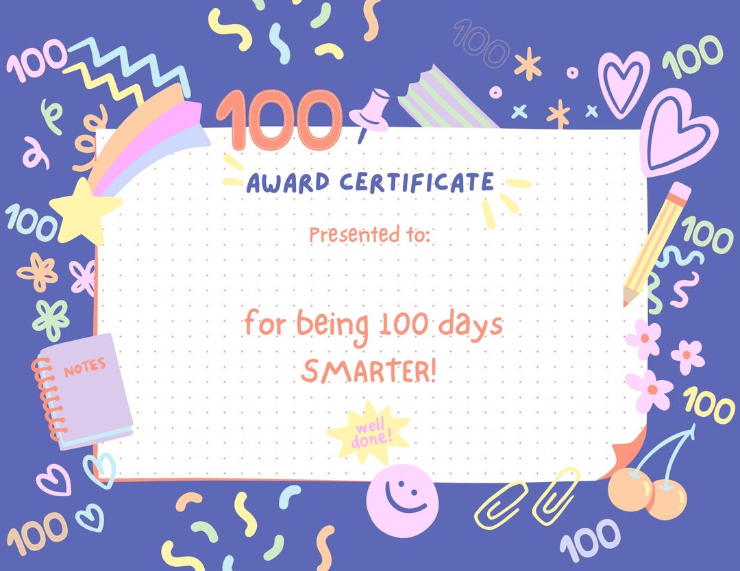 100th Day Certificate - Etsy