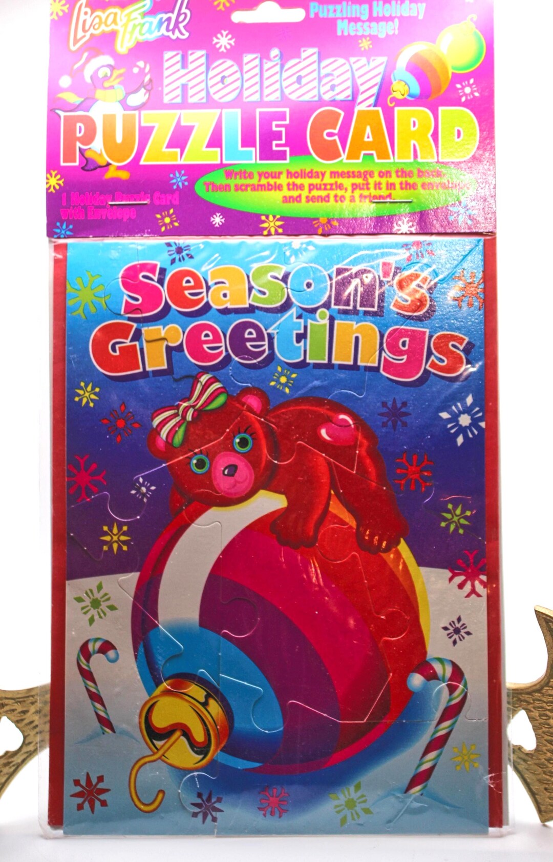 1990s Lisa Frank Holiday Puzzle Card: Bear on Ornament, New Old Stock ...