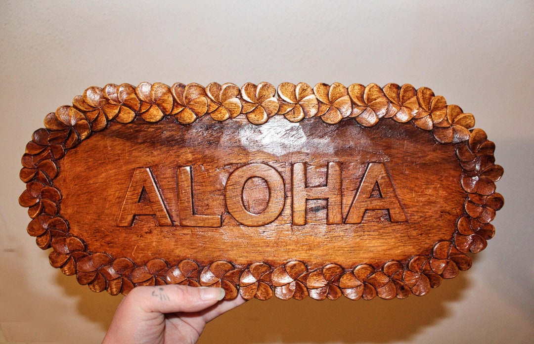 Hand-carved Solid Wood Aloha / Plumeria Lei Sign - Etsy