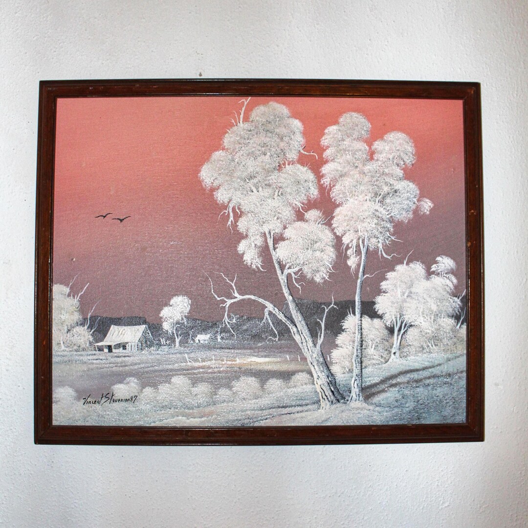 Australian Outback Ghost Gum Trees Painting - Signed Acrylic Art 1987 ...