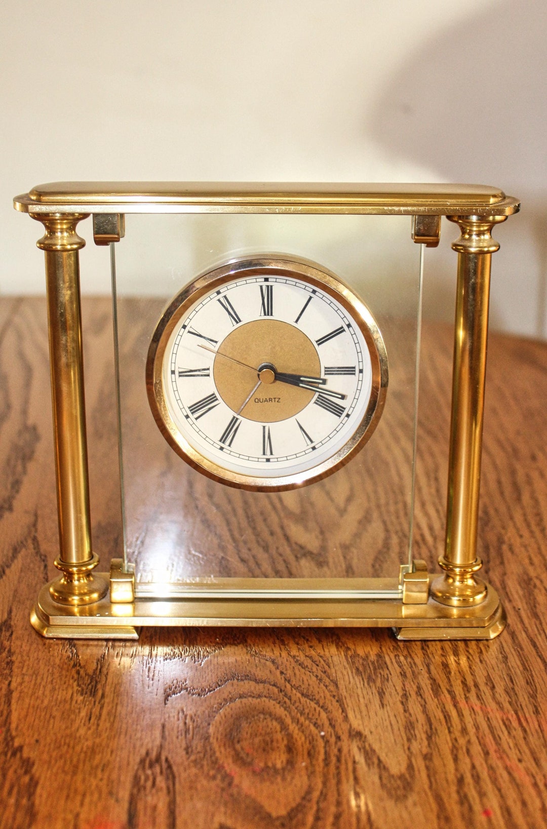 Contemporary Brass and Glass Analog Mantle/ Desk Clock (works) - Etsy