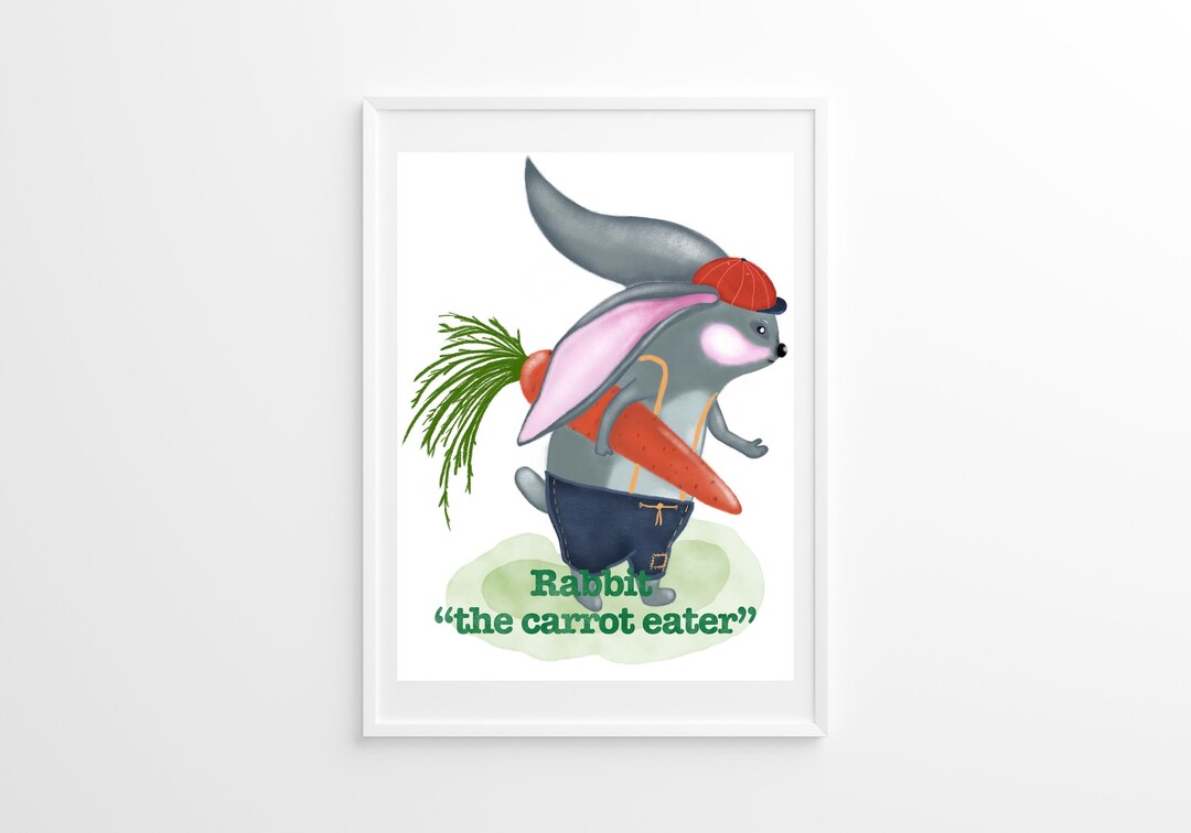 Rabbit the Carrot Eater, Text Printable Art, Digital Wall Art, Hand ...
