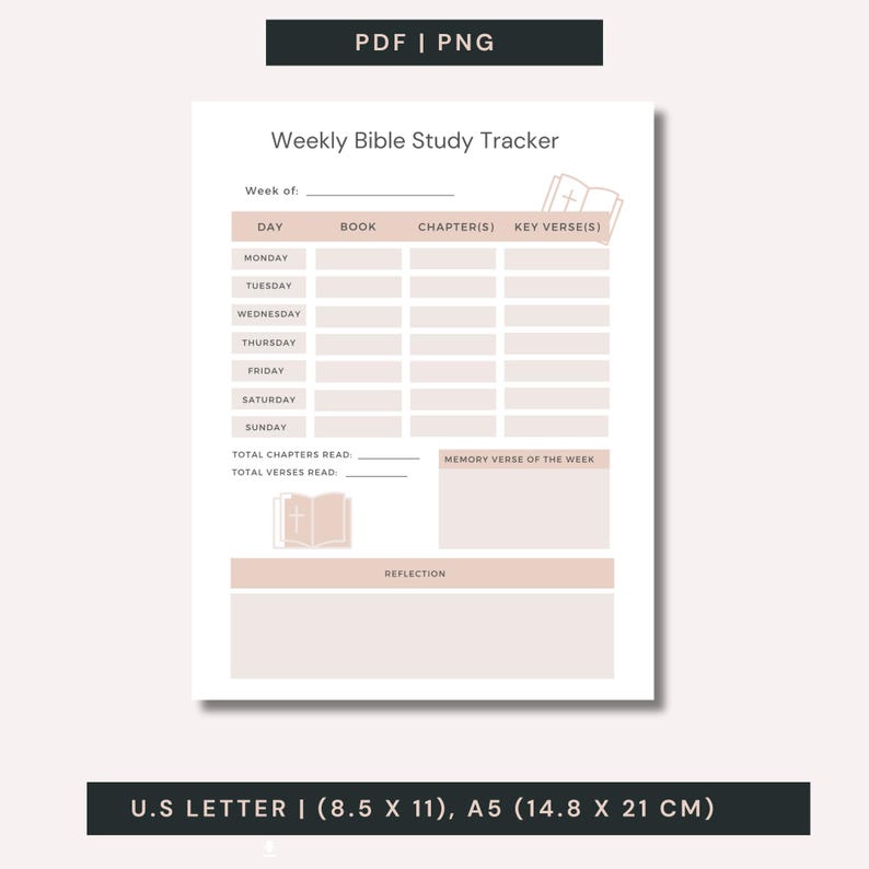 Weekly Bible Study Tracker, Bible Study Tracker, Bible Reading Tracker ...