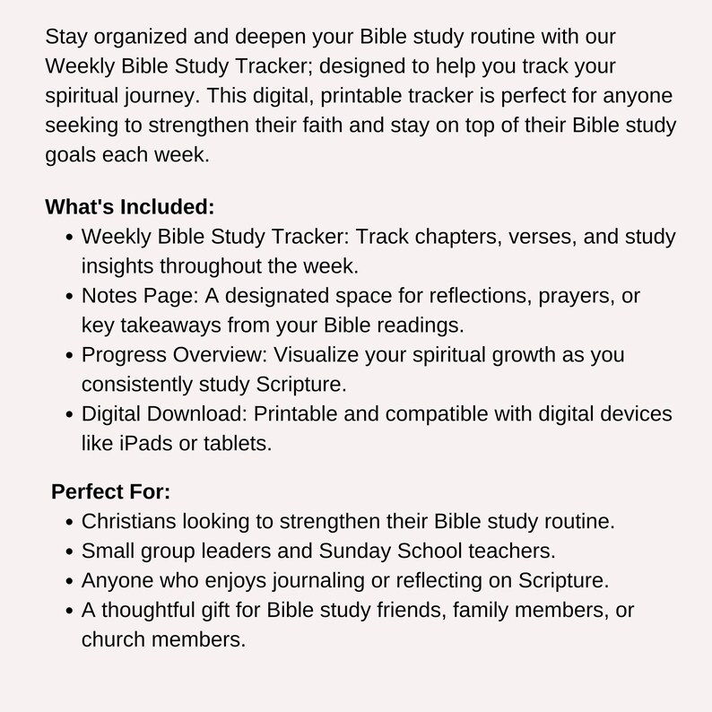 Weekly Bible Study Tracker, Bible Study Tracker, Bible Reading Tracker ...