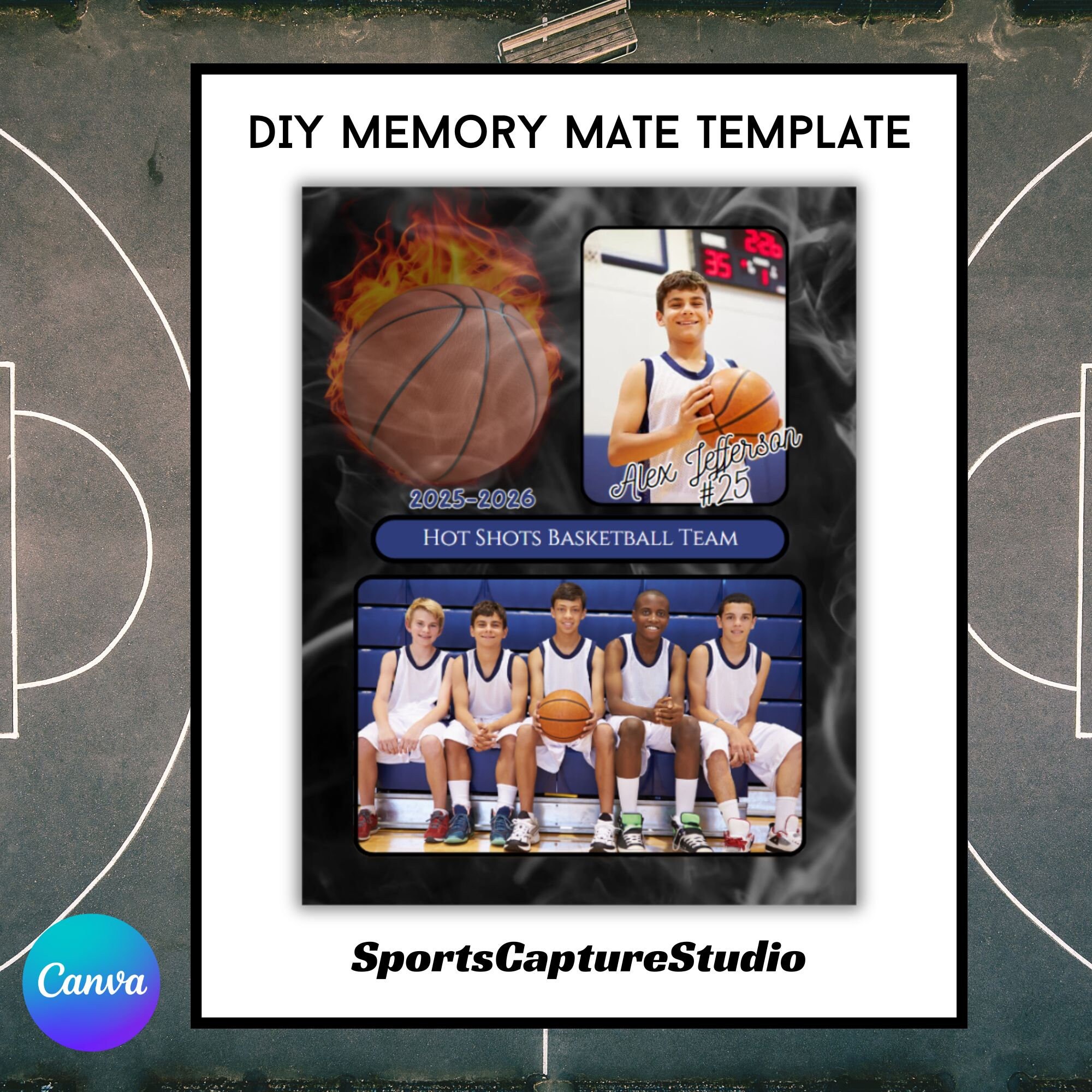 Basketball Team Memory Mate Template, DIY Scrapbook Page (canva) - Etsy