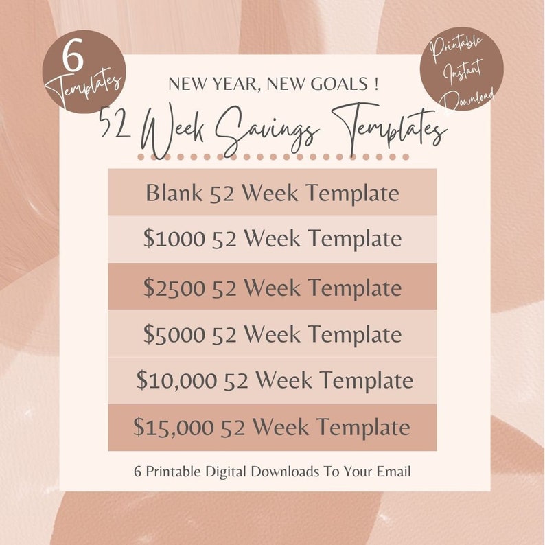 52 Week Savings Template Package: 6 Instant Printable Digital Downloads ...