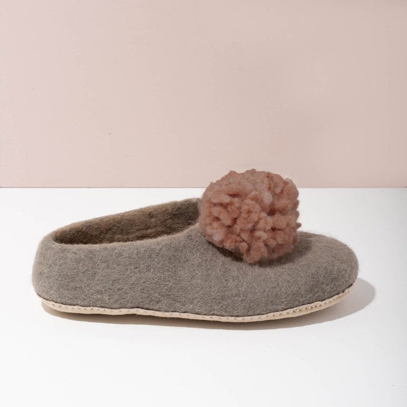 Our Favorite Pom Pom Slippers Rose & Grey - Etsy