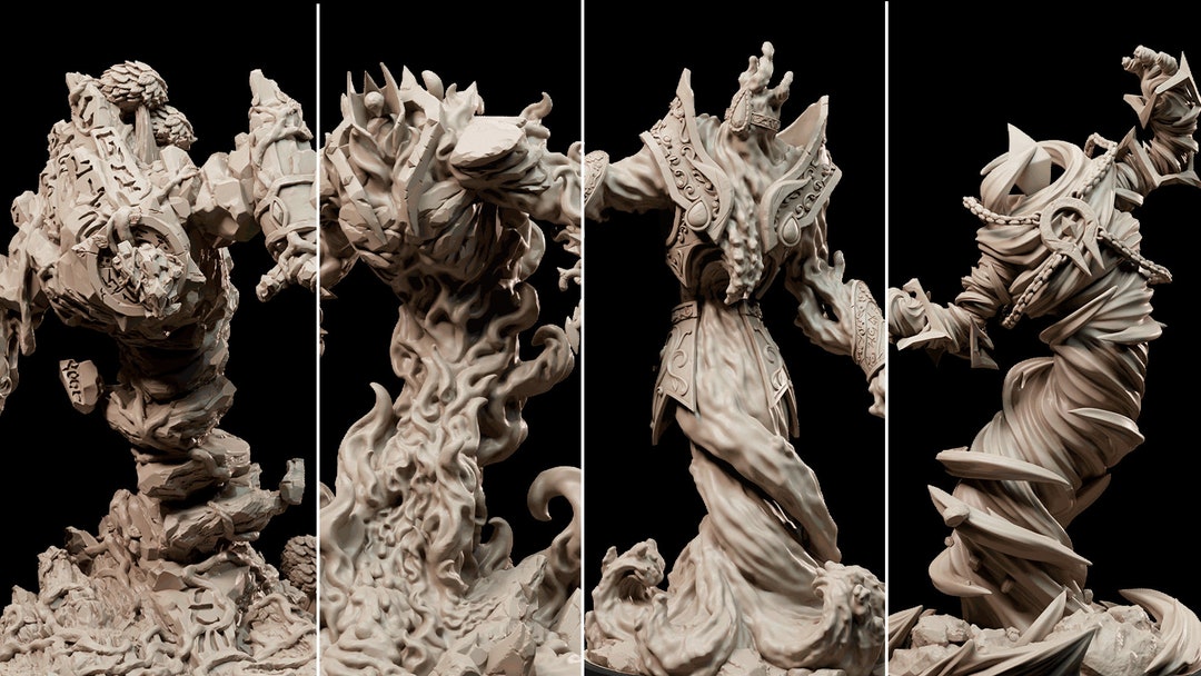 Elemental Miniature Earth Fire Wind Water Resin 3D Printed Fantasy Dnd ...