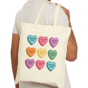 Valentine's Day Candy Hearts Custom Personalized Tote Bag, Conversation ...