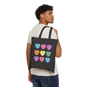 Valentine's Day Candy Hearts Custom Personalized Tote Bag, Conversation ...