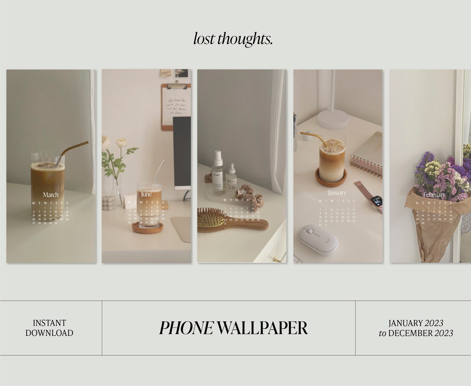 2023 Monthly Phone Calendar Wallpaper Minimalist & Neutral for Instant ...