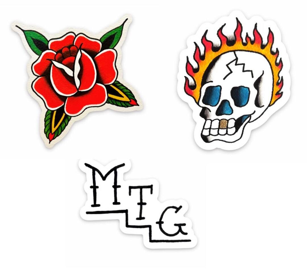 MTG Sticker Pack. Classic Rose, Flame Skull, Hand Written Logo. - Etsy
