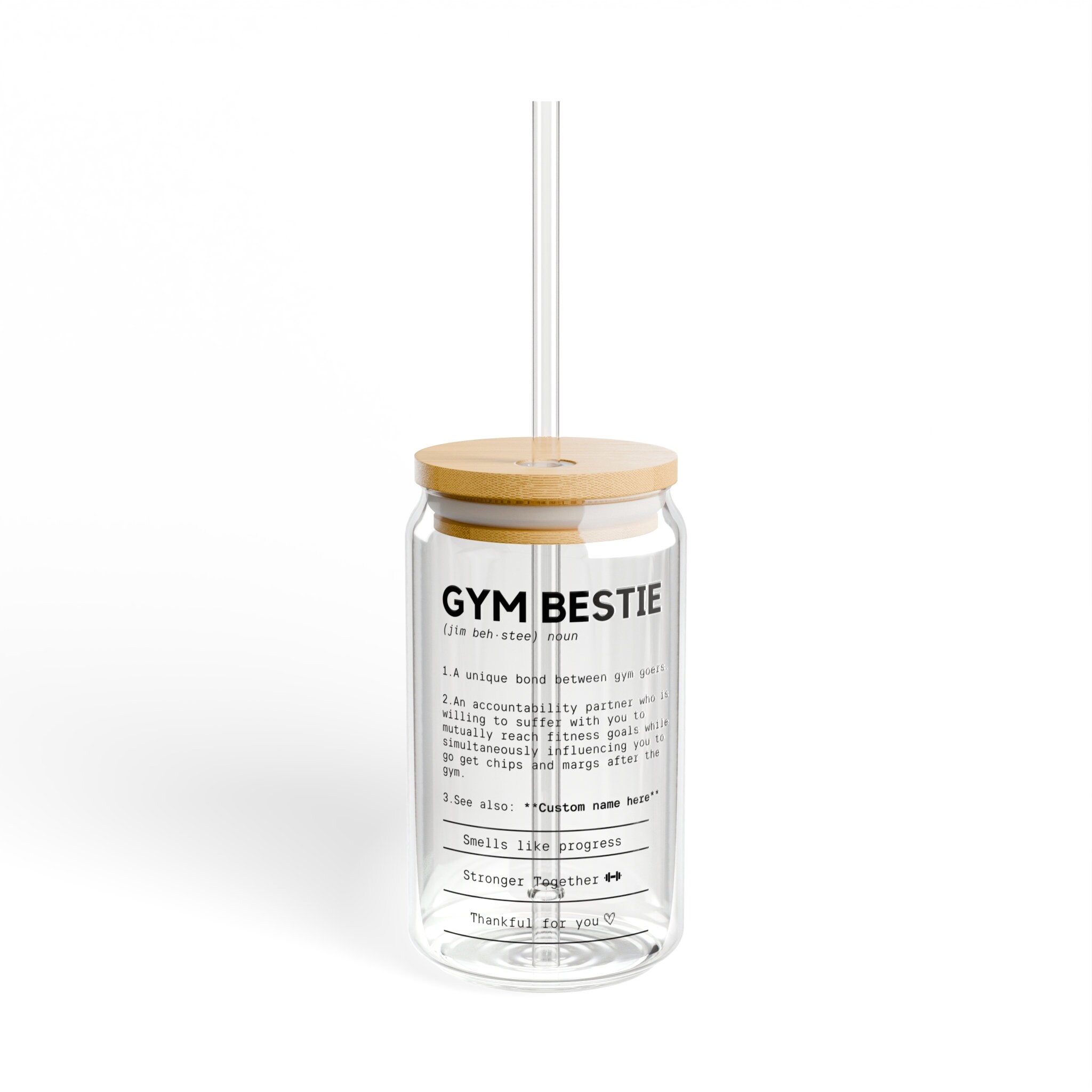 Gym Bestie Glass, Workout Libbey Cup, Custom Gift, Smoothie Glass ...