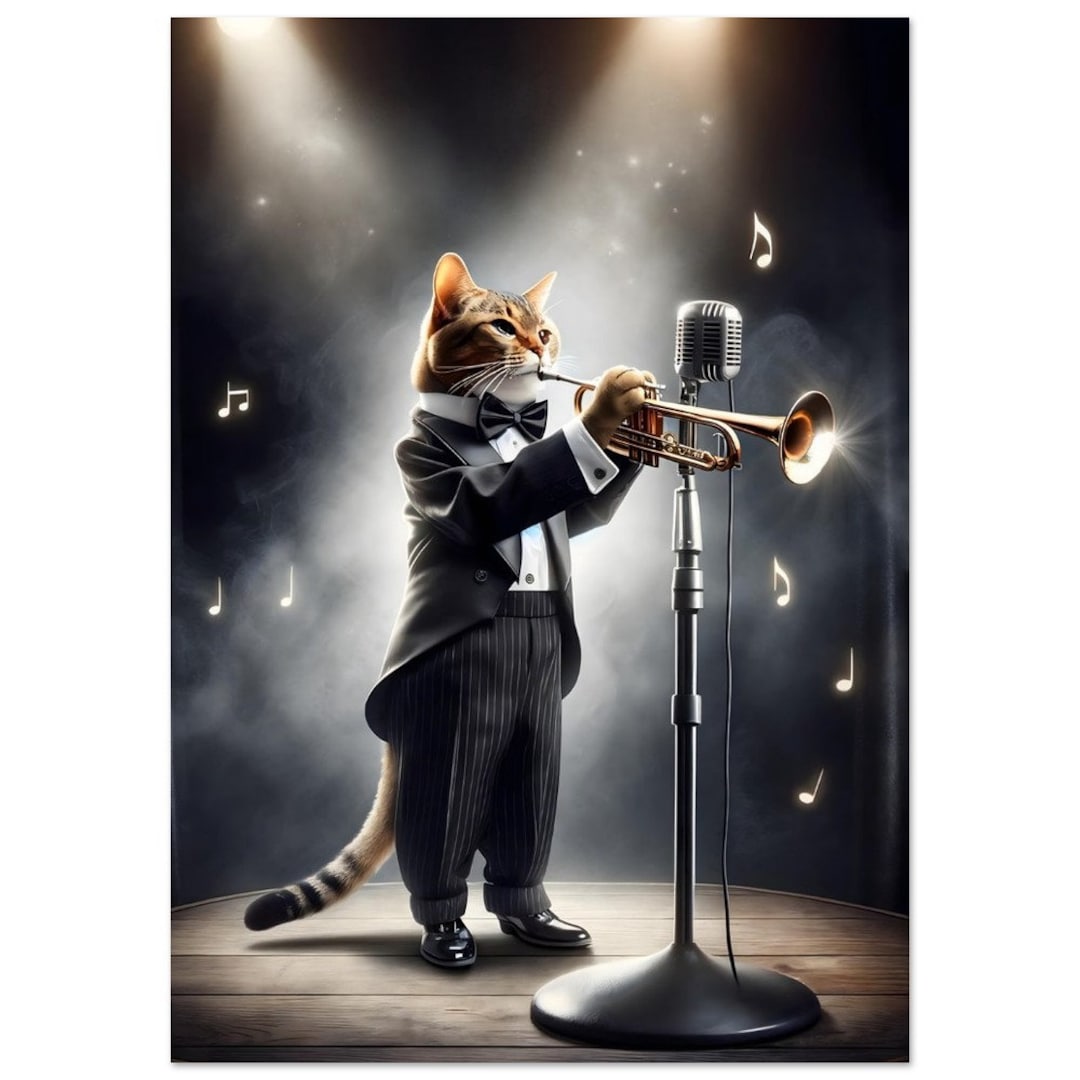 Elegant Cat With Trumpet on Stage - Music, Animal Cartoon Orchestra ...