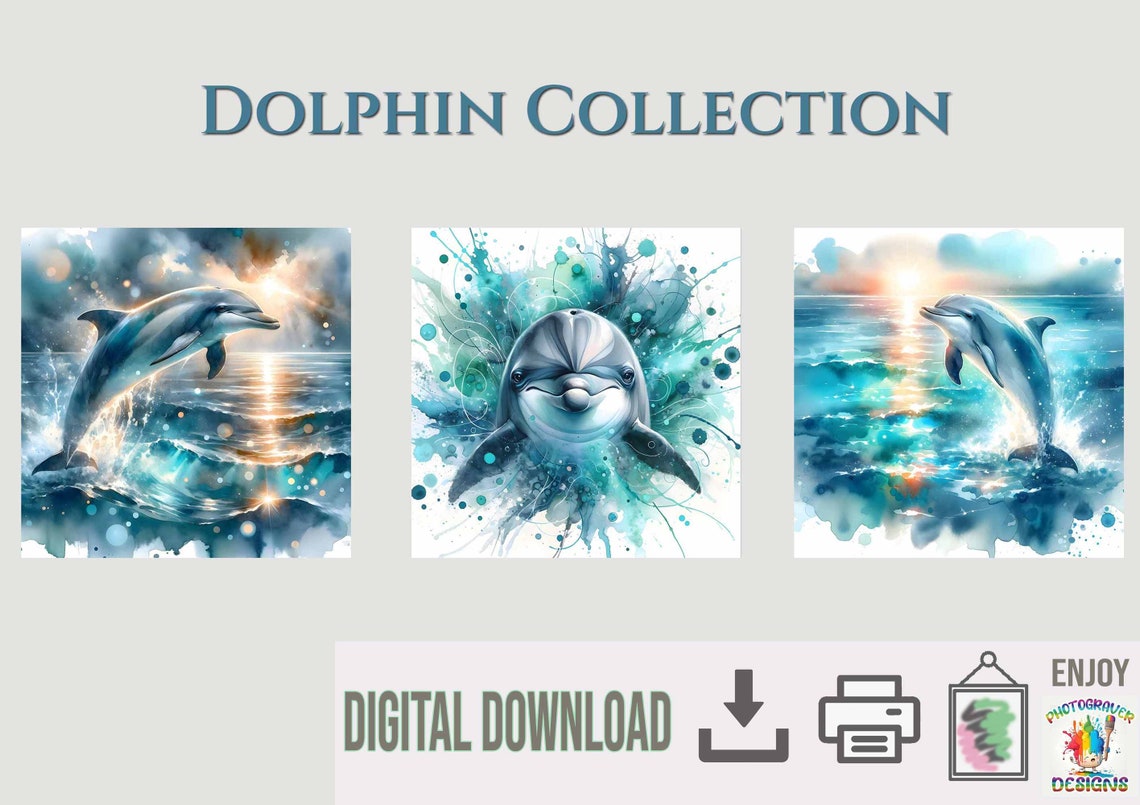 3-piece Dolphin Watercolor Poster Set | Dolphins in the Sea | Seascapes ...