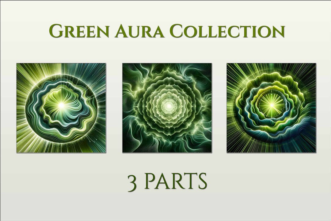 Green Set of 3 Aura Symbol Art Esoteric Green Radiance Mystical Energy ...