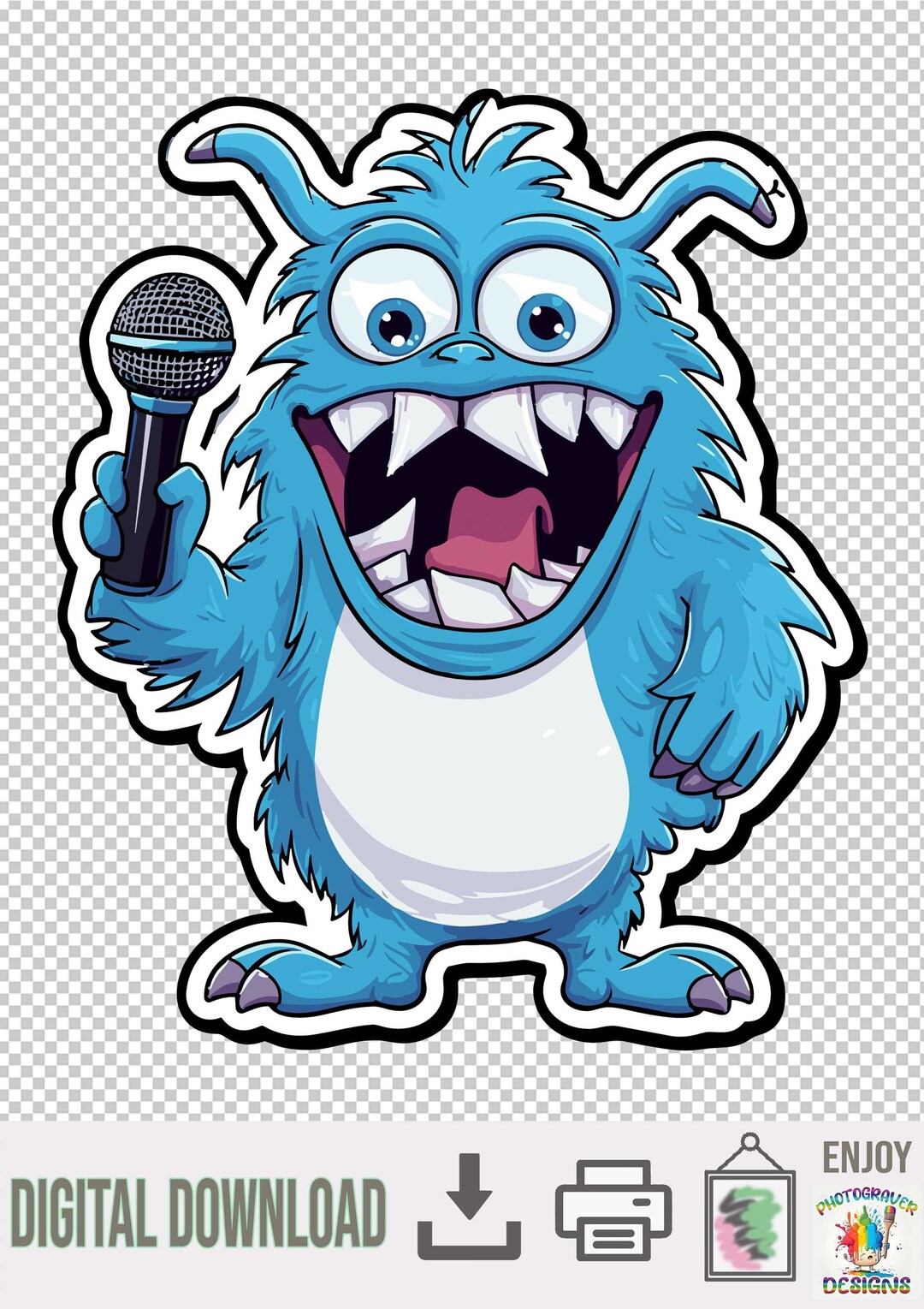 Friendly Blue Monster Stickers, Singer, SVG & PNG, Notebook, Scrapbooks ...