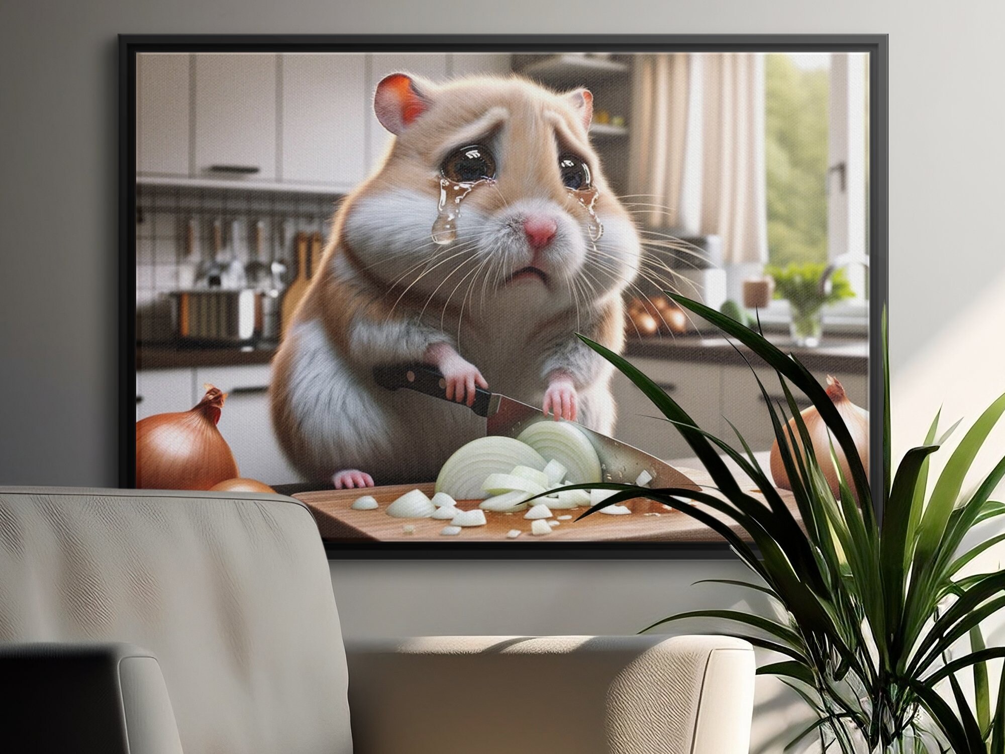 Crying Hamster Poster, Kitchen Decor, Onion Cutting, Emotional Animal ...