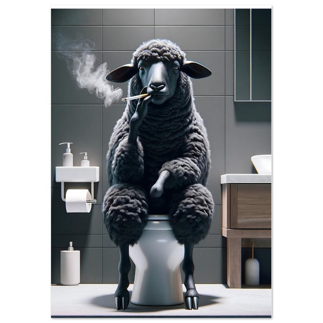 Black Sheep on Toilet With Cigarette - Animal Toilet, Animal Cartoon ...