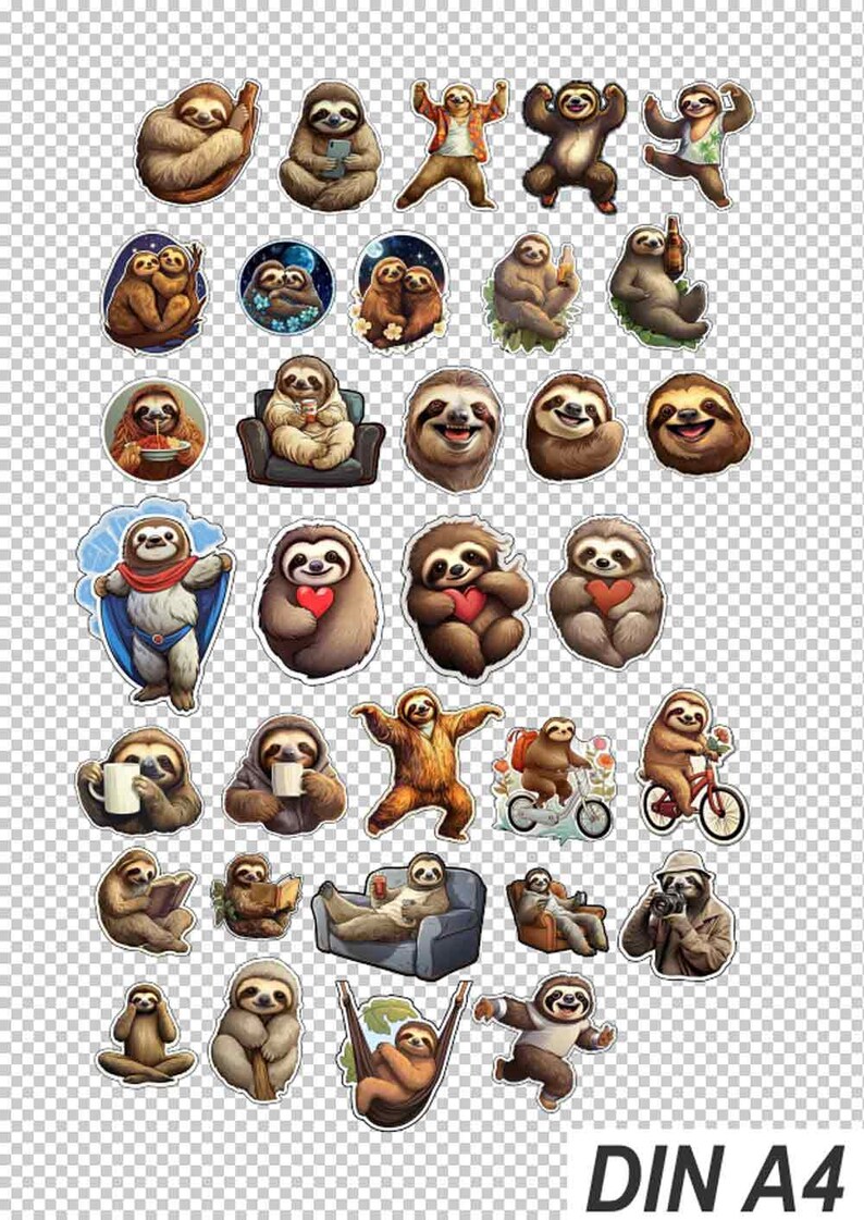 Funny Sloth Stickers Self-adhesive 33 High-quality Stickers for Cell ...