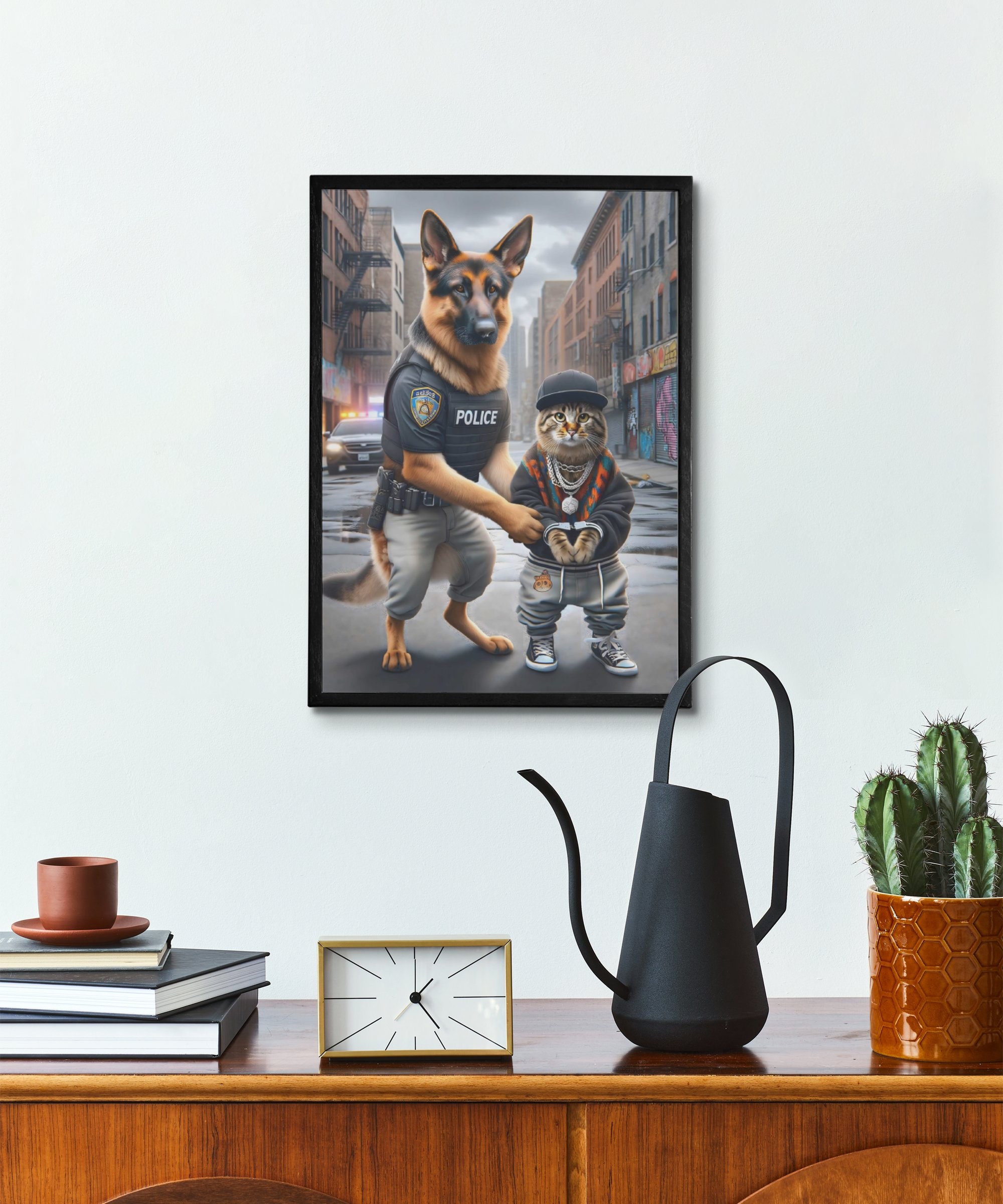 Funny Police Poster Dog Cat, German Shepherd Gangsta, Police Decoration ...
