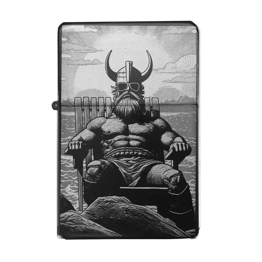 Viking Lighter With Custom Engraving - Relaxing Viking in Deck Chair ...
