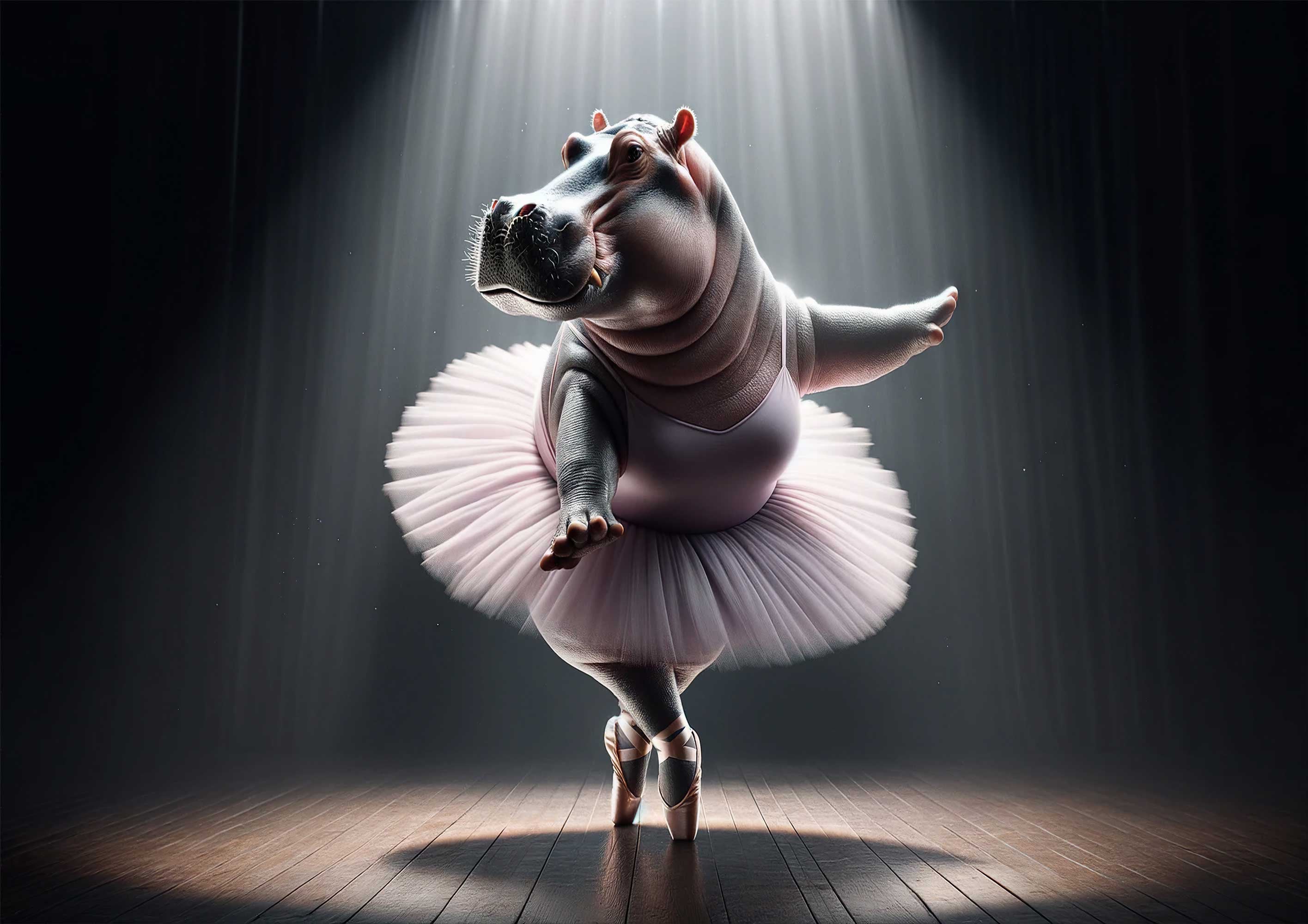Dancing Hippopotamus Ballet Spotlight Funny Animals Wall Art Hippo ...