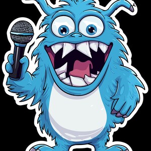 Friendly Blue Monster Stickers, Singer, SVG & PNG, Notebook, Scrapbooks ...