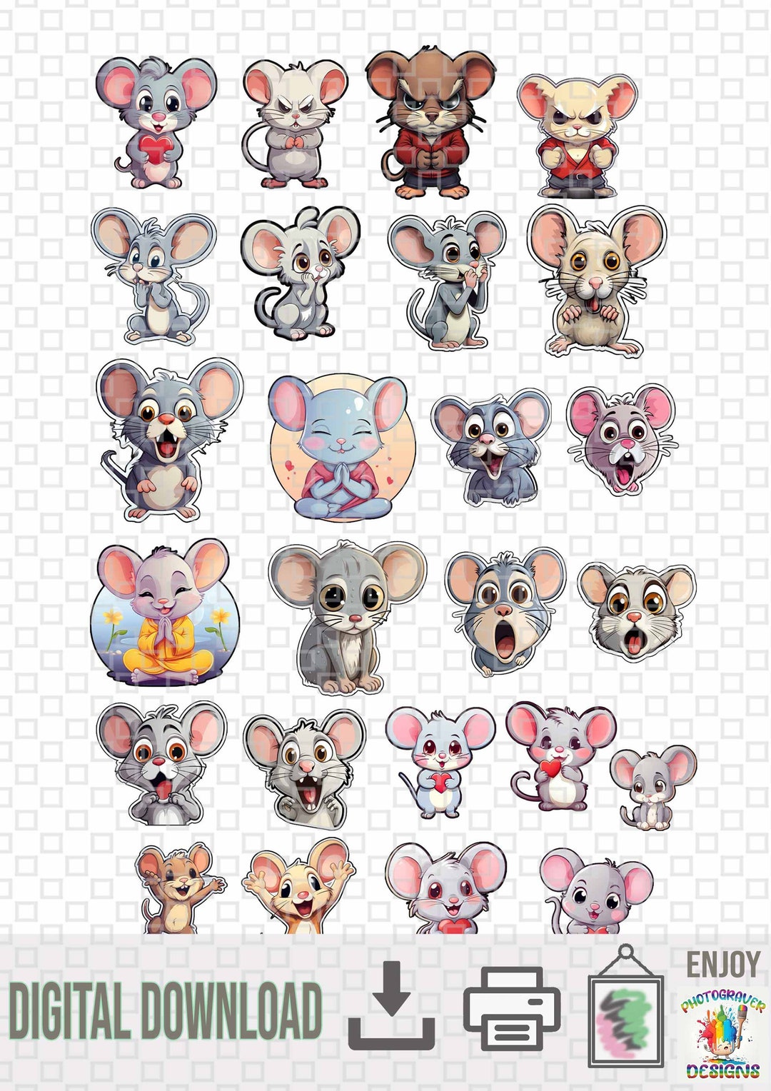 Set of 25 Cute Mouse Stickers, Mice Decoration, Scrapbook Mobile ...