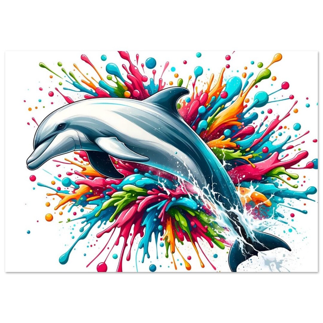 Dolphin - Dynamic Dolphin Poster With Vibrant Color Splash Motif ...