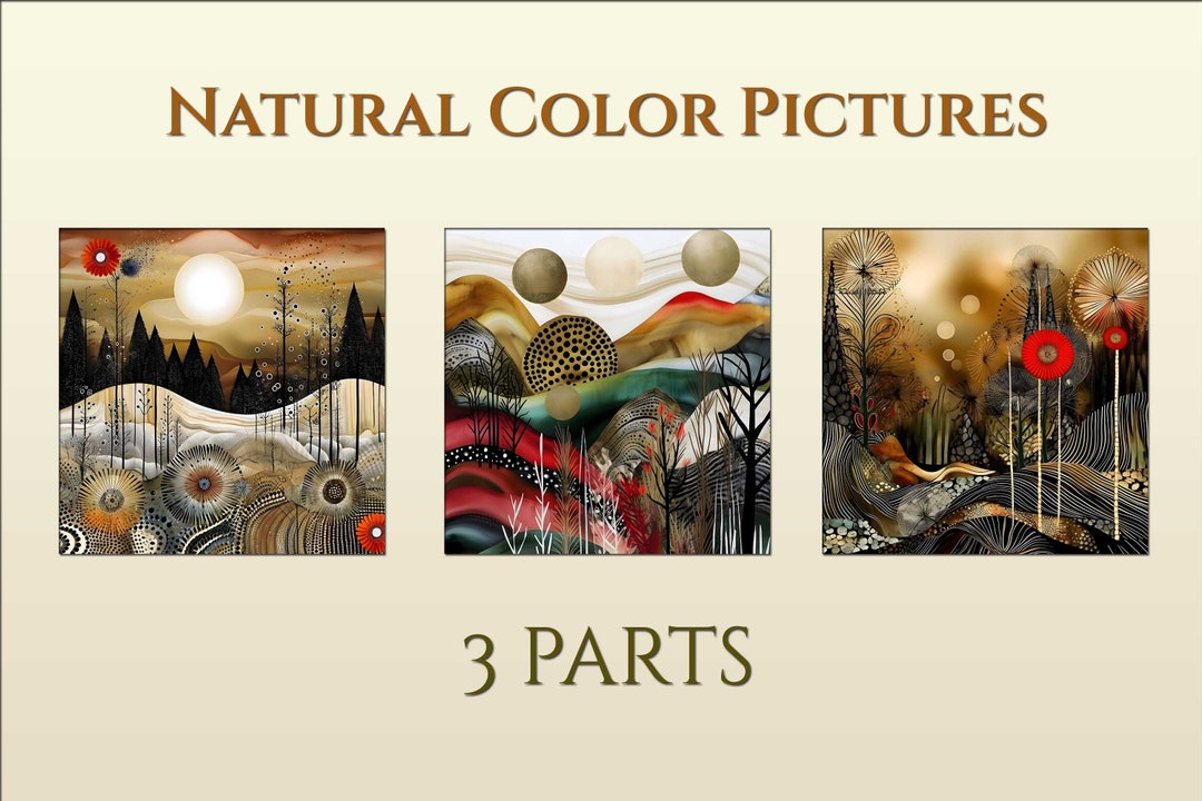 Abstract Nature Art Set of 3, Stylized Landscapes in Earth Tones, Wall ...