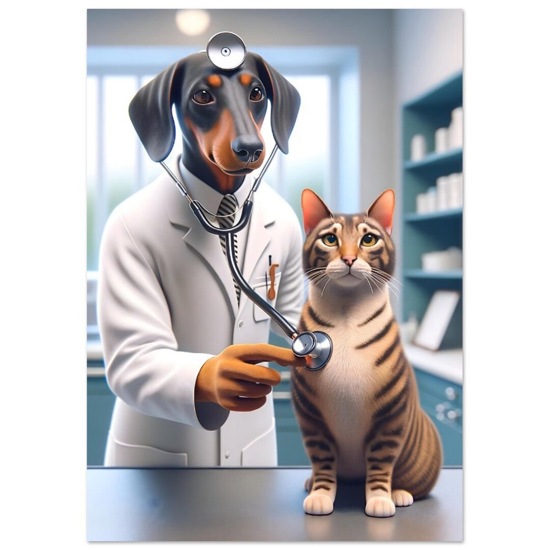 Funny Veterinarian Poster Dog Cat, Dachshund VET DOG DOC, Veterinary ...